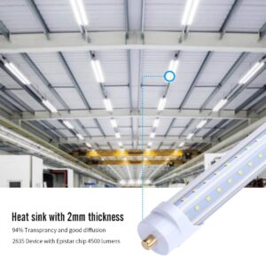 JOMITOP T8 8FT LED Tube Light 8 Foot,Need Bypass Ballast, 65W V Shaped Single Pin FA8 Base,6000K Cool White, (Replace 150W LED Fluorescent Bulbs),Dual-Ended Power AC 85-277V 4 Pack