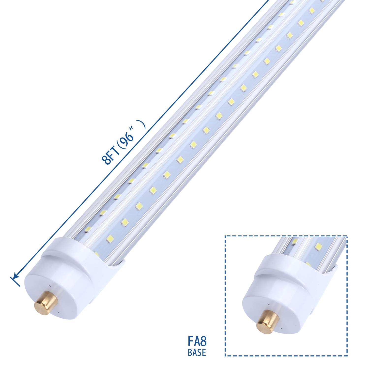 JOMITOP T8 8FT LED Tube Light 8 Foot,Need Bypass Ballast, 65W V Shaped Single Pin FA8 Base,6000K Cool White, (Replace 150W LED Fluorescent Bulbs),Dual-Ended Power AC 85-277V 4 Pack