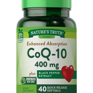 Nature's Truth Co-Q10 400mg | 40 Softgels | Maximum Strength Supplement | Enhanced Absorption | Non-GMO, Gluten Free