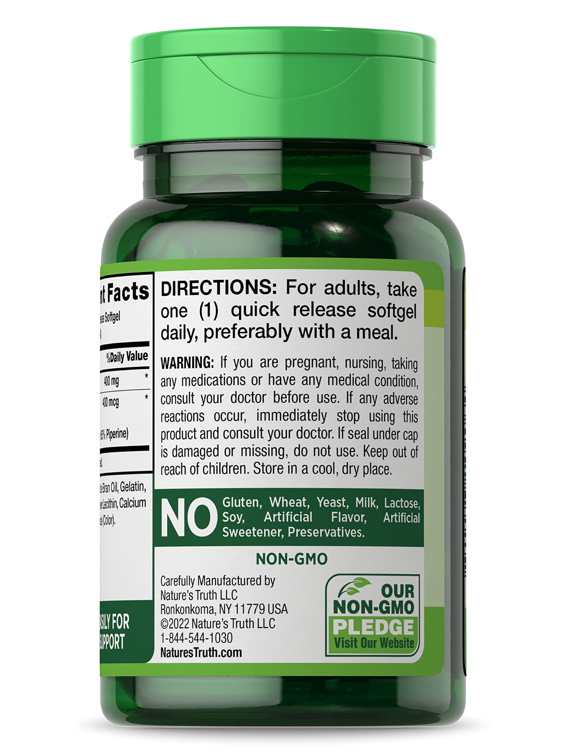 Nature's Truth Co-Q10 400mg | 40 Softgels | Maximum Strength Supplement | Enhanced Absorption | Non-GMO, Gluten Free