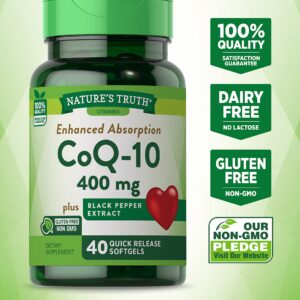 Nature's Truth Co-Q10 400mg | 40 Softgels | Maximum Strength Supplement | Enhanced Absorption | Non-GMO, Gluten Free