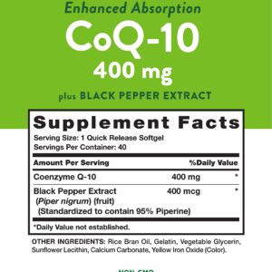 Nature's Truth Co-Q10 400mg | 40 Softgels | Maximum Strength Supplement | Enhanced Absorption | Non-GMO, Gluten Free