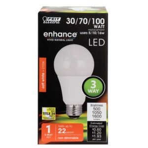 Feit Electric 100W LED Light Bulb, Adjustable Wattage 30/70/100W Equivalent, A21 LED Bulb, Non Dimmable, 22 Year Life, 1600 Lumen, 2700k Soft White, Bright LED Light Bulb, A30/100/927CA