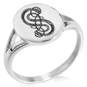 tioneer stainless steel god of mischief loki viking norse symbol minimalist oval top polished statement ring, size 6