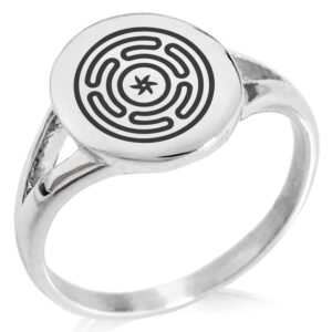 tioneer jewelry | stainless steel symbol initial ring | minimalist oval top ring for men & women | stainless steel jewelry, hecate, greek goddess of magic, size 8