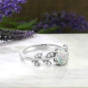 Gem Stone King 925 Sterling Silver 7X5MM Oval Gemstone Birthstone Twisted Olive Branch Leaf Vine Band Wedding Ring For Women | Available In Size 5, 6, 7, 8, 9