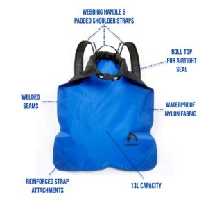 Lightspeed Outdoors Simple Dry Backpack | High and Dry Rolltop Drybag Backpack for Outdoors | Waterproof Dry Bag Backpack for Kayaking | Fully Welded Construction with 13L Capacity | Classic Blue