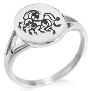 tioneer stainless steel odin's sleipnir horse viking norse symbol minimalist oval top polished statement ring, size 10