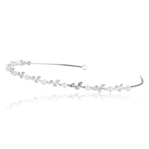 flexible elegant vine design headband tiara - silver plated faux pearls t177