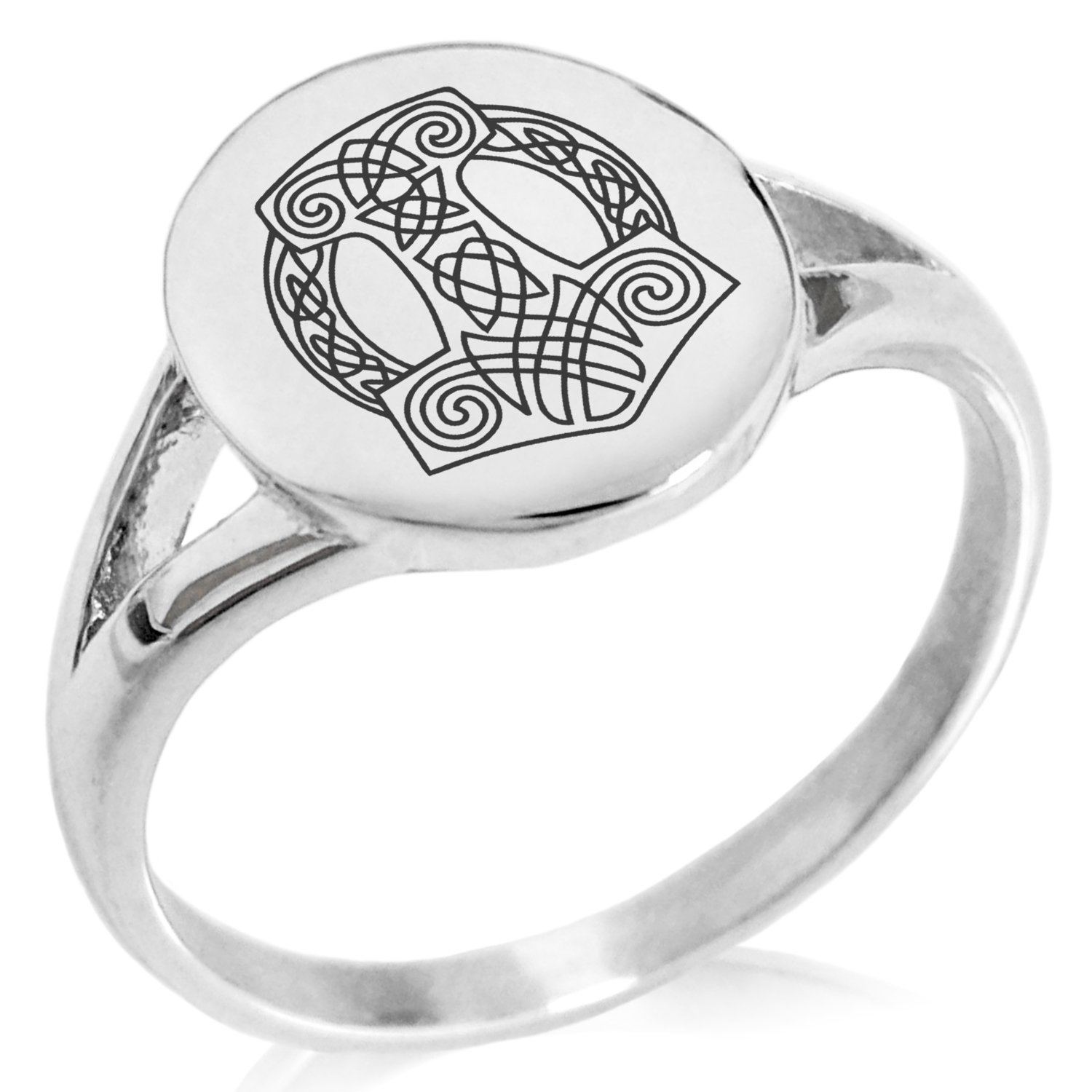 Stainless Steel Majesty Thor's Hammer Mjolnir Viking Symbol Minimalist Oval Top Polished Statement Ring, Size 6