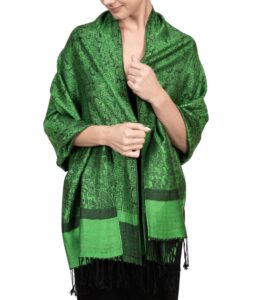 achillea women's two tone vintage jacquard paisley pashmina shawl wrap scarf (kelly green)