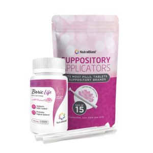 nutrablast boric acid vaginal suppositories 600mg w/applicator, 30 suppositories & 15 applicators - feminine care - made in usa