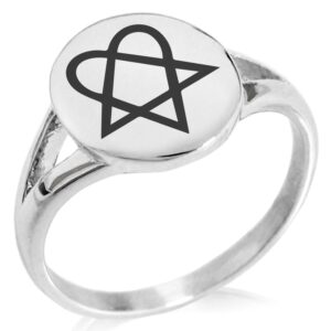 tioneer stainless steel heartagram symbol minimalist oval top polished statement ring, size 10