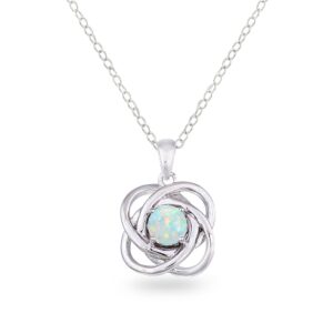 b. brilliant sterling silver synthetic white opal polished love knot pendant necklace for women