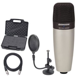 samson c01 large diaphragm condenser microphone with mic stand, pop filter, and xlr mic cable studio recording bundle