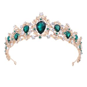 frcolor royal crystal tiara green rhinestone queen tiara wedding crown princess hair accessories for bridal (emerald color)