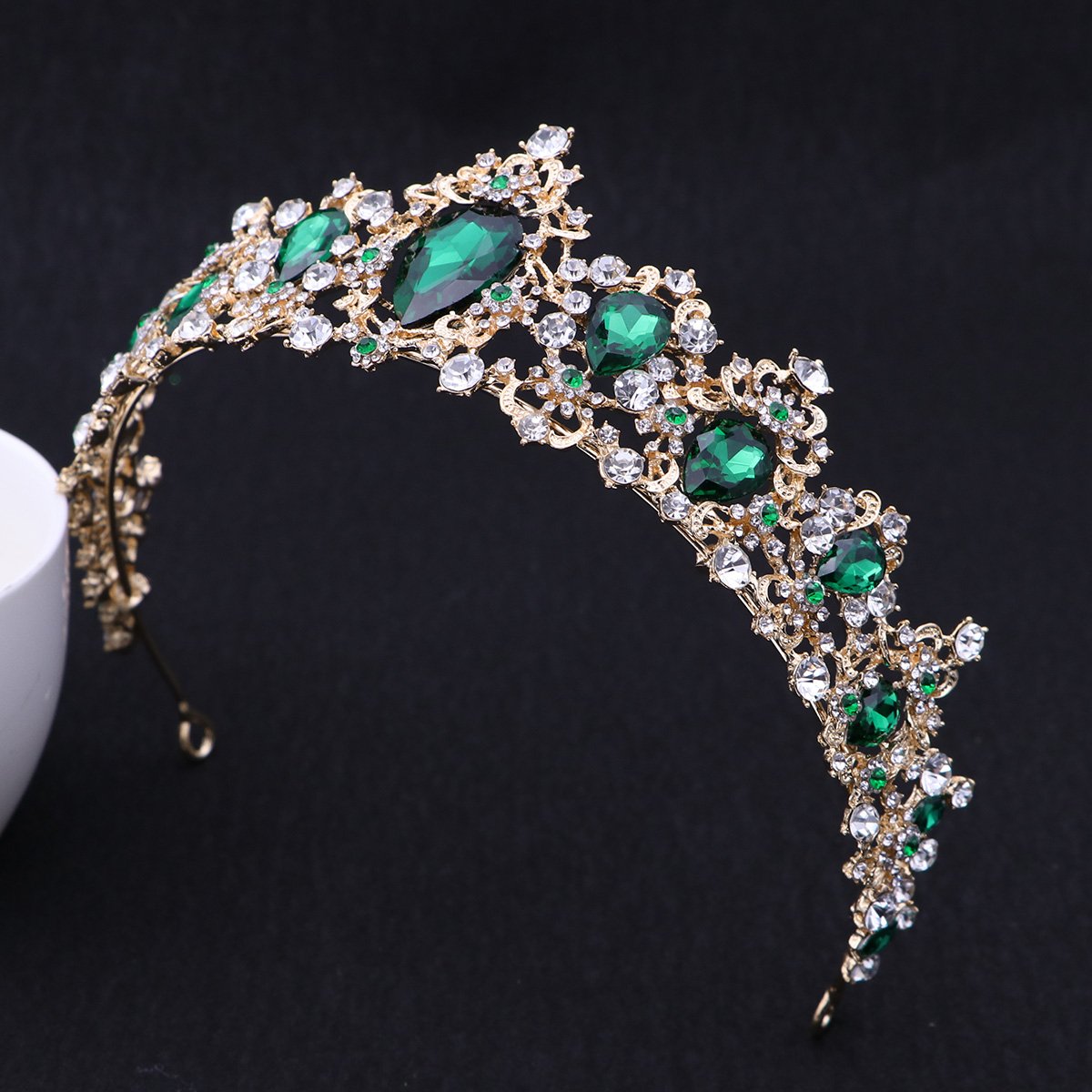 Frcolor Royal Crystal Tiara Green Rhinestone Queen Tiara Wedding Crown Princess Hair Accessories for Bridal (Emerald Color)