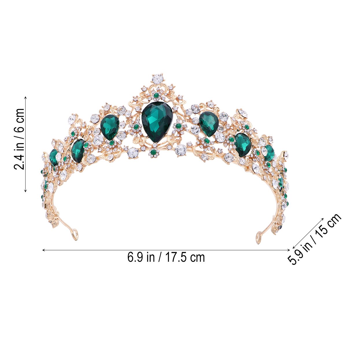 Frcolor Royal Crystal Tiara Green Rhinestone Queen Tiara Wedding Crown Princess Hair Accessories for Bridal (Emerald Color)