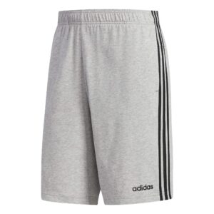 adidas men's essentials 3-stripes single jersey shorts, medium grey heather/black, medium