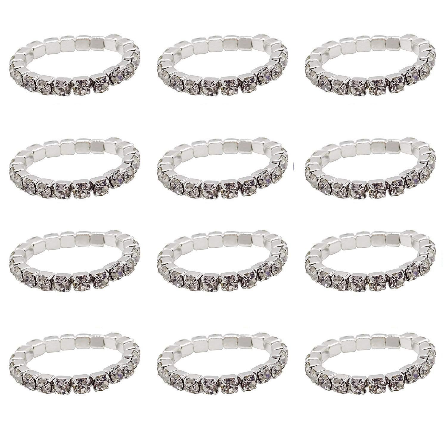 ZAKIA 12pcs Elastic Crystal Toe Ring Mixed Color Wholesale Lot Body Jewelry Pack (Silver)