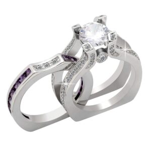 ginger lyne collection skylar engagement ring wedding purple cz band bridal set size 7