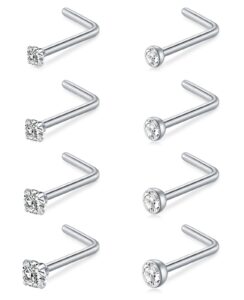 modrsa nose studs for women men silver nose ring studs 18 gauge l shaped nose screw stainless steel diamond nostril piercing stud