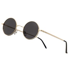 nieepa vintage round polarized hippie sunglasses small circle metal driving sun glasses (grey lens/gold frame)