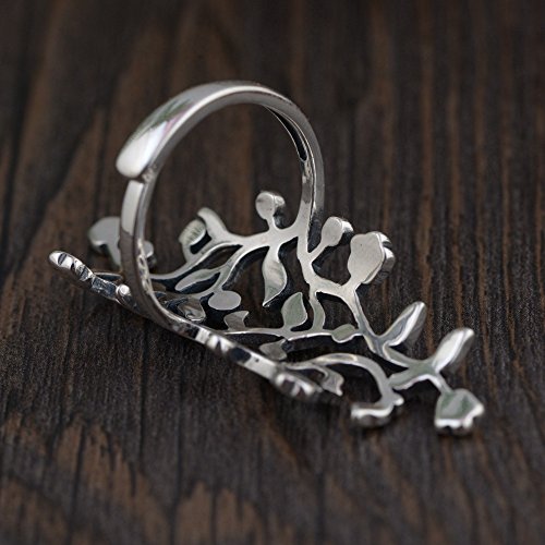 BALMORA 925 Sterling Silver Open Rings for Women Girls Hollow-Out Flower Leaves Wide Finger Ring Adjustable For US Size 7-12