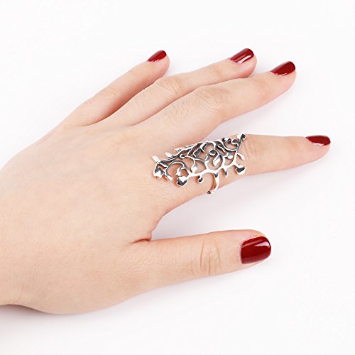 BALMORA 925 Sterling Silver Open Rings for Women Girls Hollow-Out Flower Leaves Wide Finger Ring Adjustable For US Size 7-12