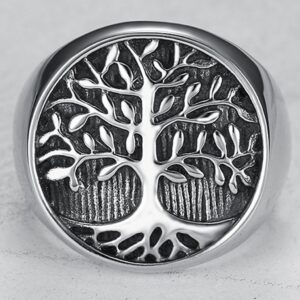 Jude Jewelers Stainless Steel Tree of Life Round Signet Ring (Silver, 11)