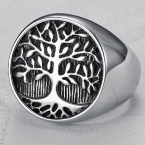 Jude Jewelers Stainless Steel Tree of Life Round Signet Ring (Silver, 11)