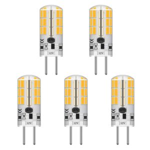 gy6.35 g6.35 bi-pin base led bulb 4watt ac dc 12v silica gel crystal warm white 2700k-3000k landscape lighting,jc type, equivalent 25w- 30w q35/cl/t4 halogen bulbs (5-pack)