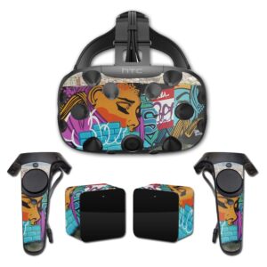 mightyskins skin compatible with htc vive full coverage - graffiti skyline | protective, durable, and unique vinyl decal wrap cover | easy to apply, remove, and change styles | made in the usa