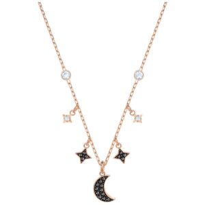 swarovski womens crystal duo moon black rose gold-tone necklace