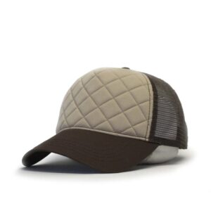 plain tone on tone cotton mesh adjustable low profile baseball cap quilt camo heather distressed (quilt brown/khaki/brown)