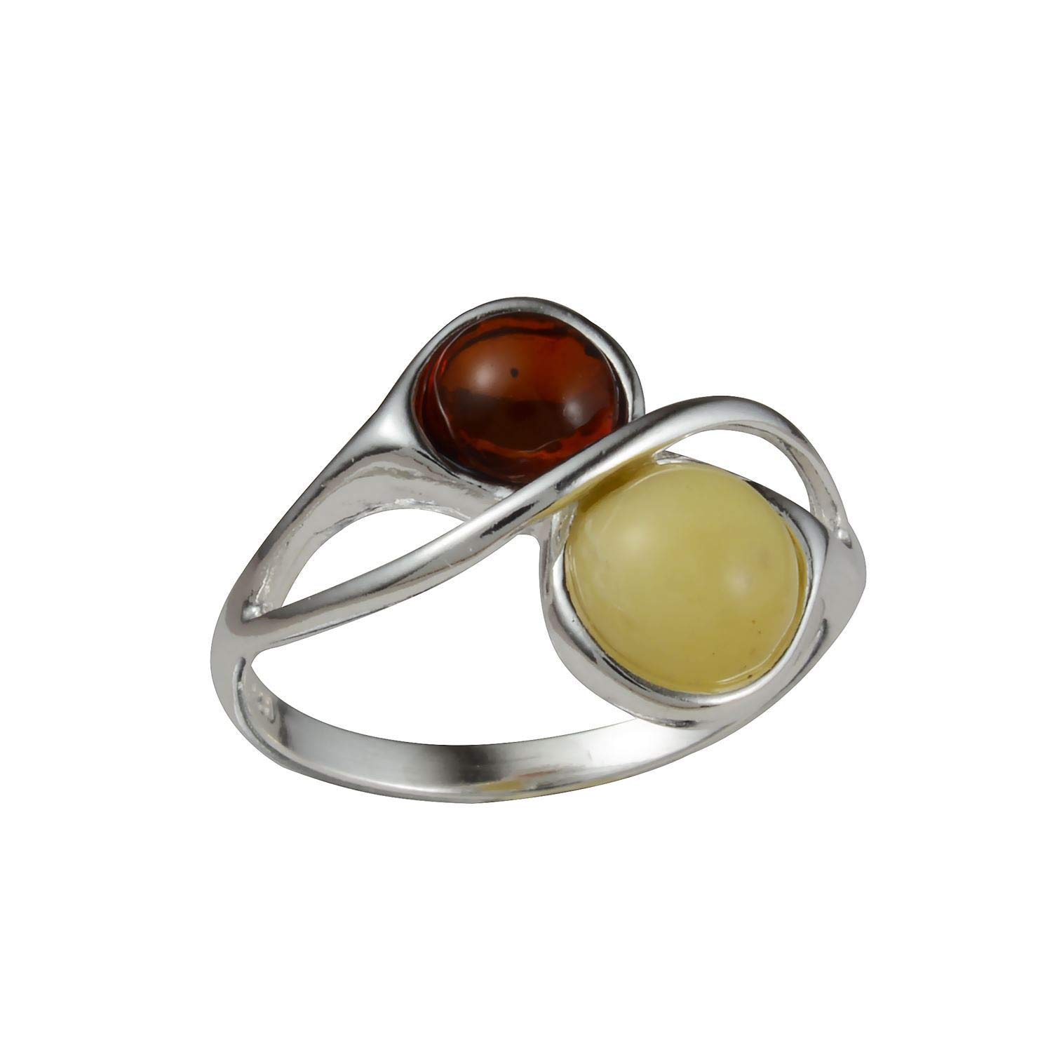 HolidayGiftShops Sterling Silver and Baltic Honey and Butterscotch Amber Adult Ring- size 8