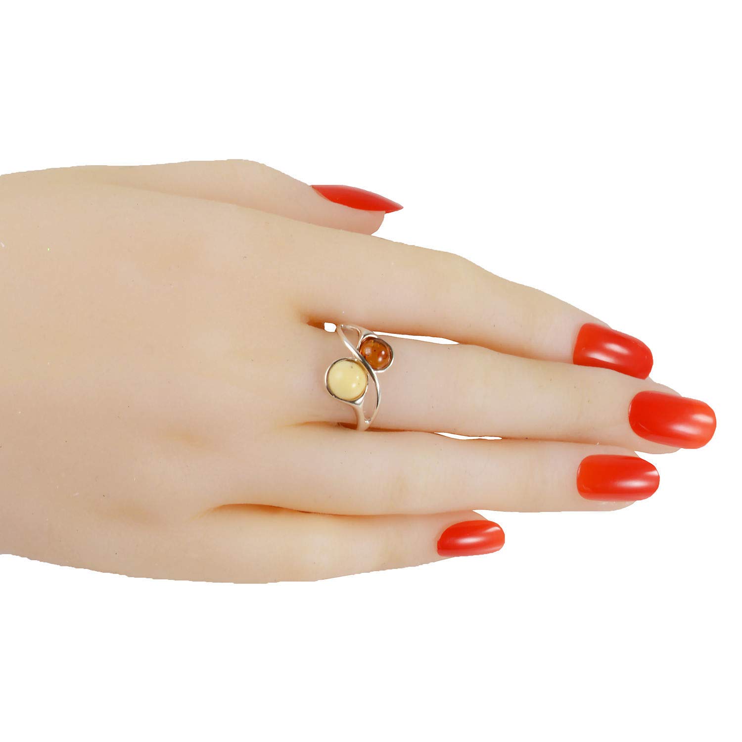 HolidayGiftShops Sterling Silver and Baltic Honey and Butterscotch Amber Adult Ring- size 8