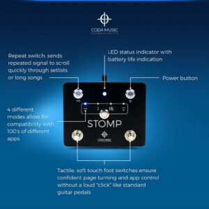 STOMP Bluetooth Page Turner Pedal for Tablets - Hands-Free Footswitch Pedal & App Controller - Compatible with IOS, Kindle Fire, iPhone, iPad, Mac and Android - Made in USA by Coda Music Tech (Black)