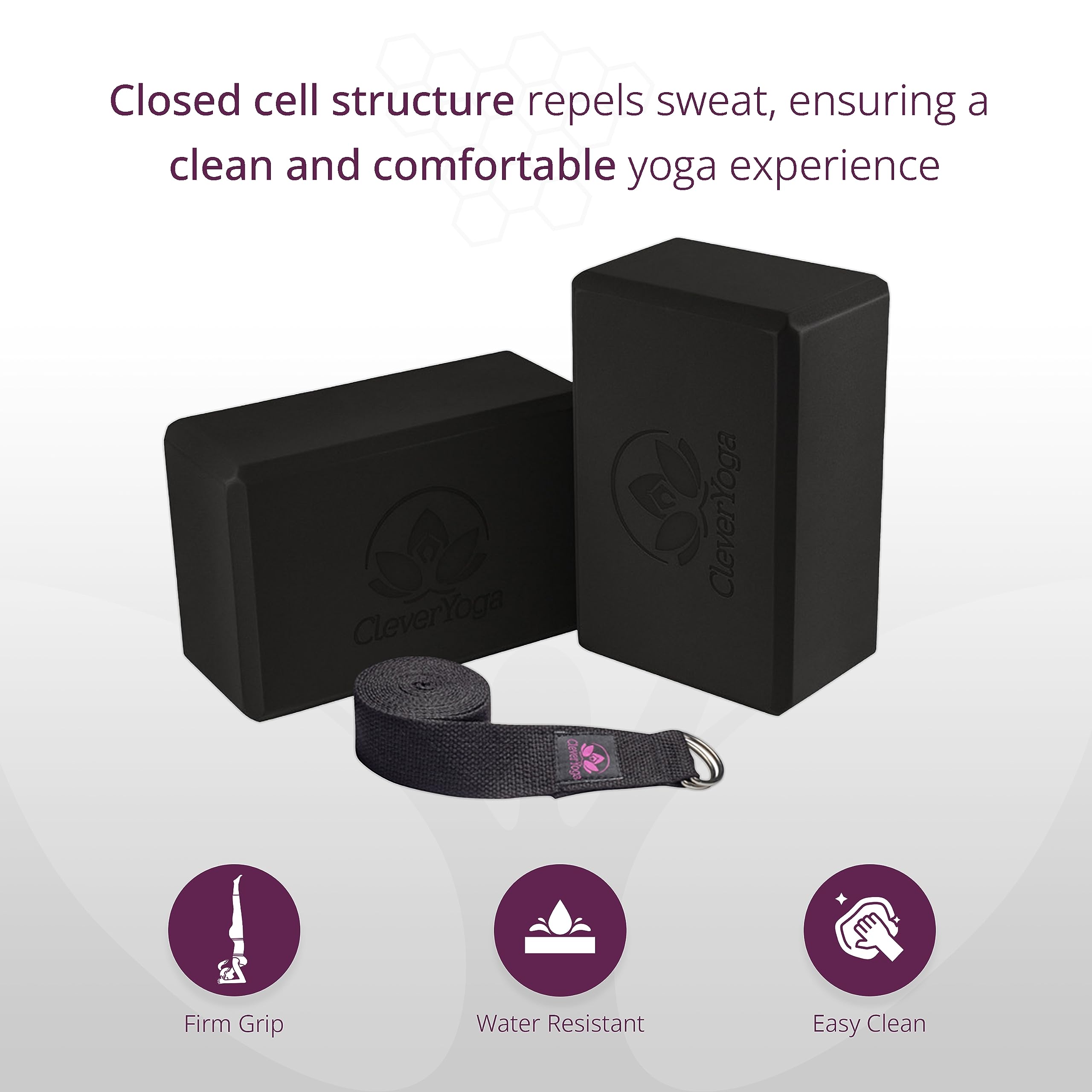 Yoga Blocks and Strap Set 2 Pack Yoga Blocks Light Weight High Density Foam 4 x 6 x 9 Inches and 8 Foot Thick Cotton Yoga Strap for Beginners and Advanced Yogis Supports All Poses (Black)