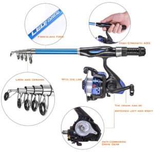 Leo Light Weight Kids Fishing Pole Telescopic Fishing Rod and Reel Combos with Full Kits Lure Case and Carry Bag for Youth Fishing and Beginner 130CM (Rod and Reel Combos with Full Kits and Carry Bag)