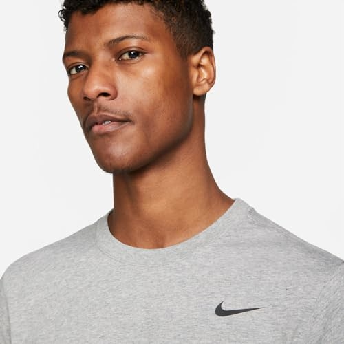 Nike Men's Dry Tee Drifit Cotton Crew Solid, Carbon Heather/White, Medium