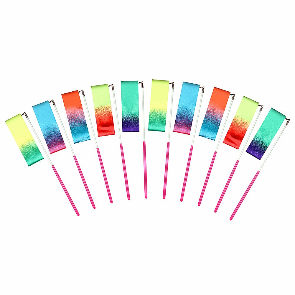 AITIME 10 Pieces 2 Meters Gym Gymnastics Dance Ribbons,Rainbow Dancer Ribbons with Twirling Wands for Kids Dancing,CE and EN71 Approved, Starry Sky Colors