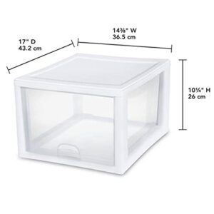 Sterilite 27 Qt Stacking Storage Drawer, Stackable Plastic Bin Drawer to Organize Shoes and Clothes in Home Closet, White with Clear Drawer, 8-Pack