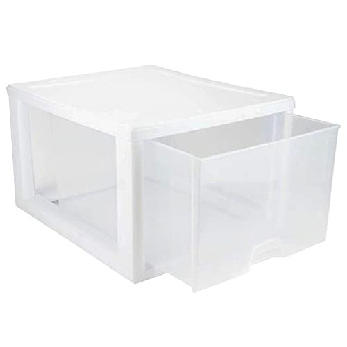 Sterilite 27 Qt Stacking Storage Drawer, Stackable Plastic Bin Drawer to Organize Shoes and Clothes in Home Closet, White with Clear Drawer, 8-Pack