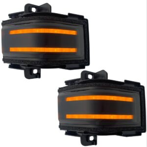 recon ford 17-24 super duty f250/f350/f450 side mirror lenses (2-piece set) w/amber led running lights, amber blinking led turn signals & white led spot lights - smoked lens