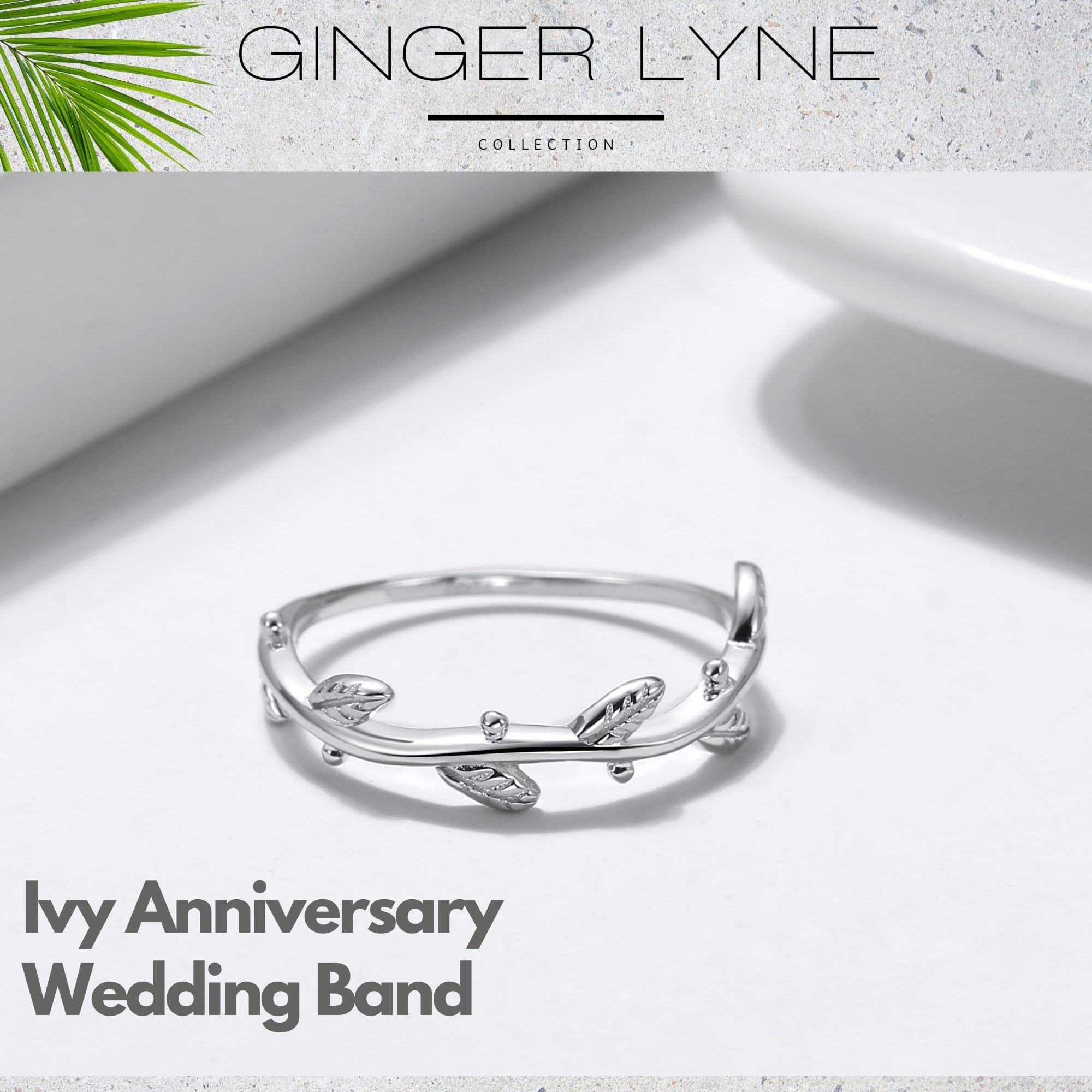 Unique Sterling Silver Wedding Band for Women by Ginger Lyne | Ivy Vine Leaf Wedding Ring OliveTree Branch Floral Style Promise Ring for Her