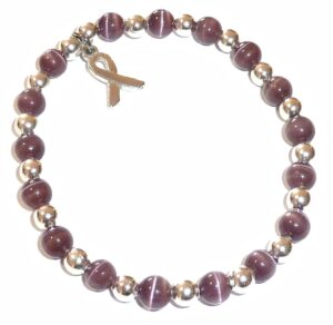 hidden hollow beads cancer awareness beaded stretch bracelet, will fit most wrists, show support or wear in memory, comes packaged. (pancreatic cancer - dark purple)