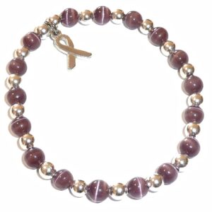 Hidden Hollow Beads Cancer Awareness Beaded Stretch Bracelet, Will Fit Most Wrists, Show support or Wear in Memory, Comes Packaged. (Pancreatic Cancer - Dark Purple)