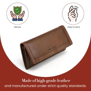 Style n Craft Ladies Long Clutch Wallet with Leather Frame, Full-Grain Leather Wallet for Women, Wallet with Multiple Card Holders, 2 Tone Vintage Effect, Oak (391106)