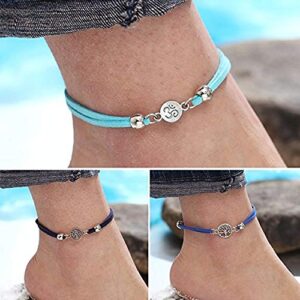 LAIMIO 4 Pcs Anklets Bracelet-Women Anklet Boho Beads Antique Silver Life Tree Anklets Foot Chain Beach Jewelry